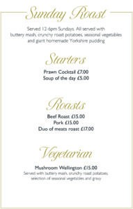 Sunday Lunch Menu - Royal Oak - Braithwaite
