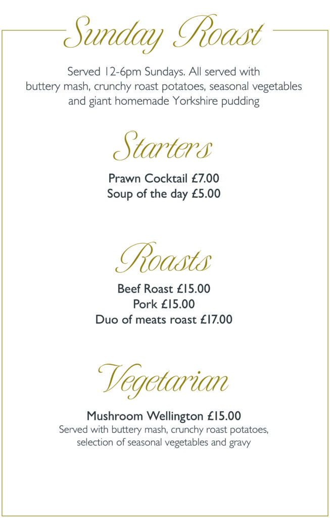 Sunday Lunch Menu - Royal Oak - Braithwaite